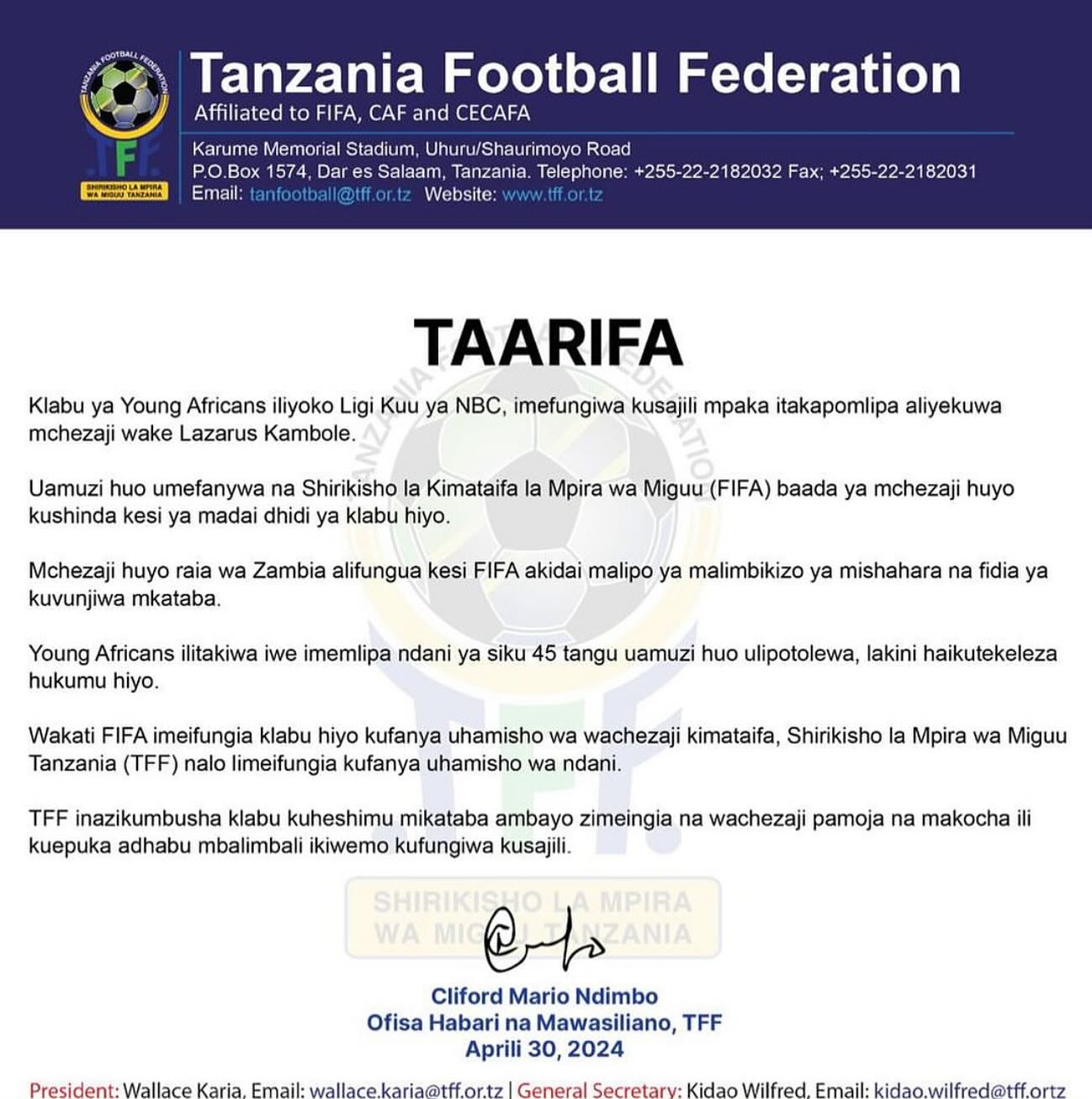 Yanga Yafungiwa kusajili mpaka itakapomlipa Lazarus Kambole - Global Publishers