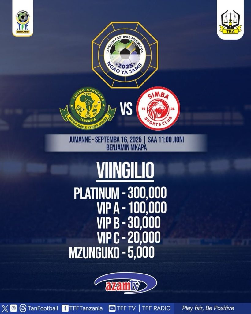 TFF Yatangaza Viingilio Ngao ya Jamii Simba vs Yanga - Global Publishers
