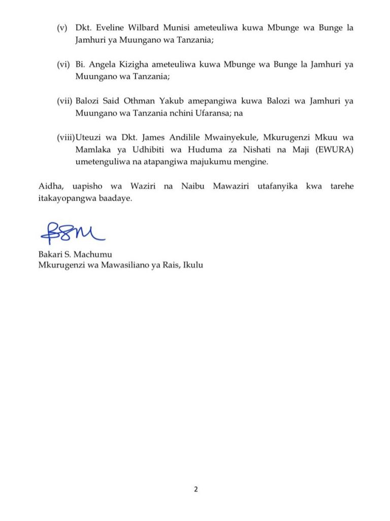 Rais Samia Afanya Uteuzi, Utenguzi, Uhamisho wa Viongozi, Angellah ...